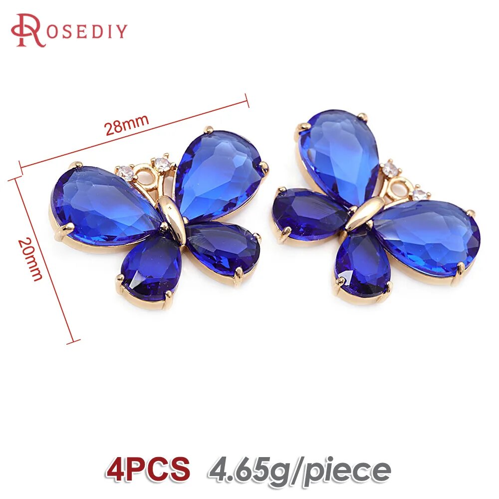 Подвески-бабочки Rosediy из латуни, циркона и стекла Синий, 53099-Sapphire Blue