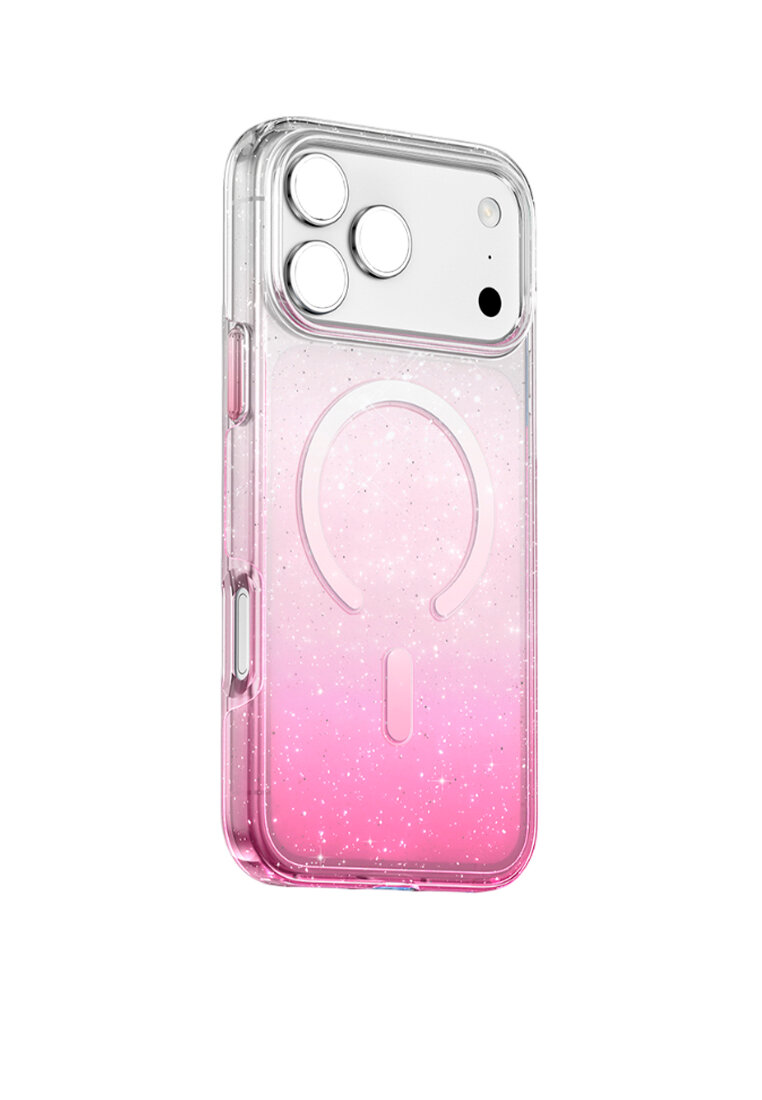 Чехол iPhone 17 Pro Max KEEPHONE Lillian MagSafe Прозрачный чехол градиентного цвета с блеском, Покрытие AF - Розовый