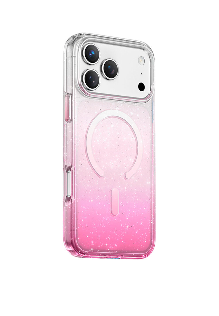Чехол iPhone 17 Pro Max KEEPHONE Lillian MagSafe Прозрачный чехол градиентного цвета с блеском, Покрытие AF - Розовый