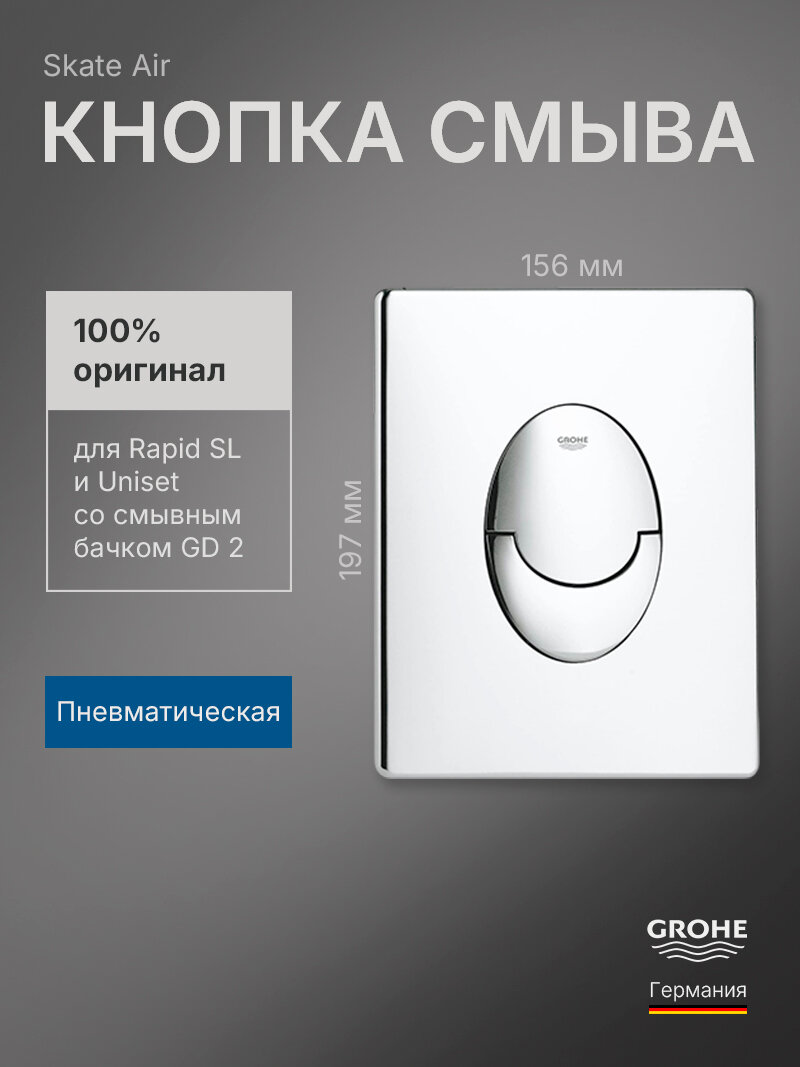Кнопка смыва Grohe Skate 38505000, 2 режима, хром, пластиковая