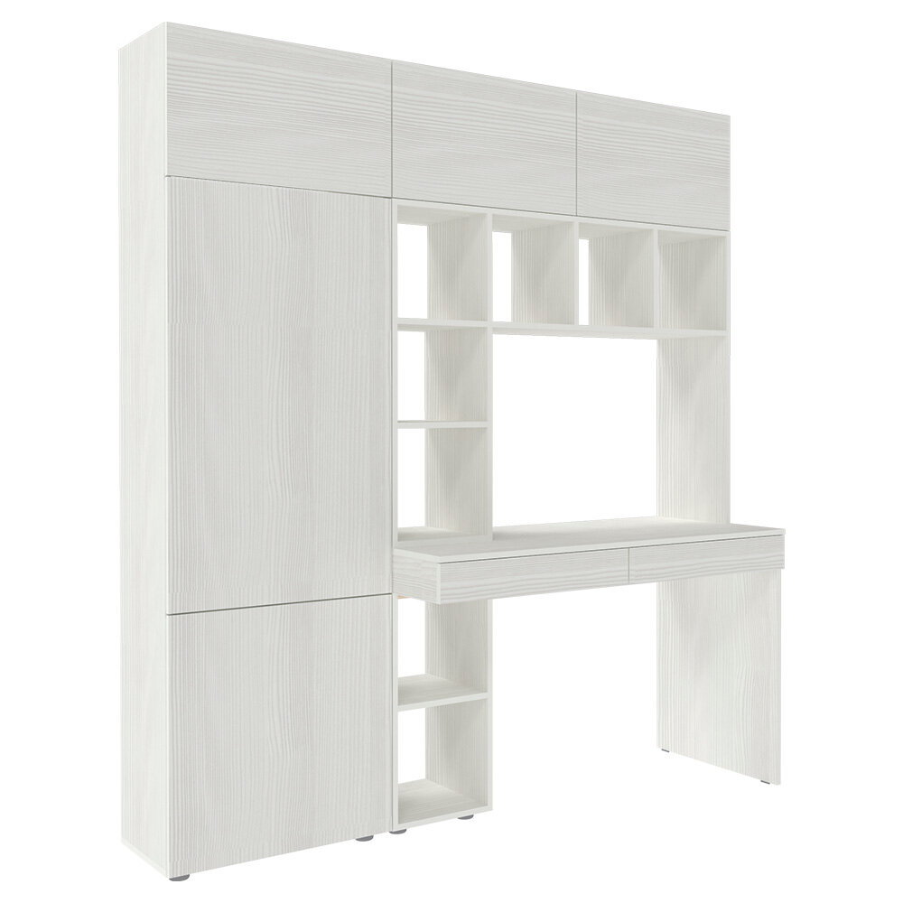 Стол письменный со стеллажом и шкафом 1800 Белое Дерево Белое Дерево