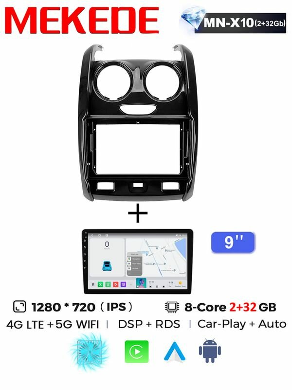 Магнитола 9" Mekede MN X10 Pro 2/32 Gb Renault Duster 2015-2021 LADA Largus 1 2021 F2 (Рестайлинг) carplay