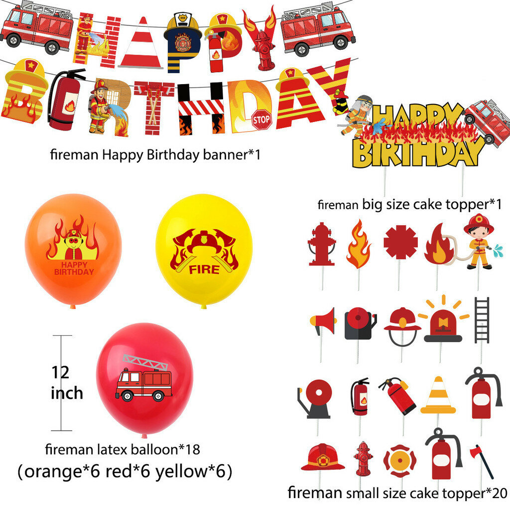 Набор декора сцены с пожарной машиной из бумаги с алюминиевыми шариками и баннером, 42 предмета