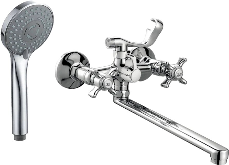 Смеситель с длинным изливом для ванны Haiba HB24 HB2124 с душевым гарнитуром, поворотный, латунный, хром, глянцевый, смеситель для ванны с душем, вентильный
