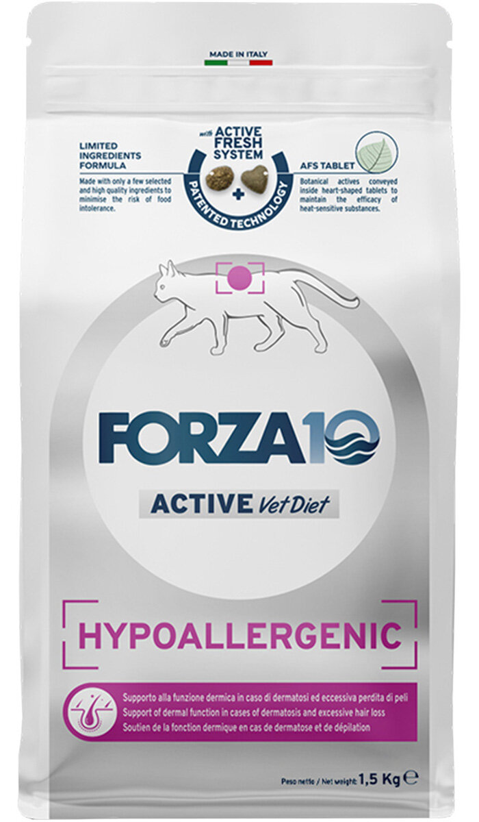 Корм сухой Forza10 Cat Active Vet Diet Hypoallergenic для взрослых кошек при аллергии, 1,5 кг