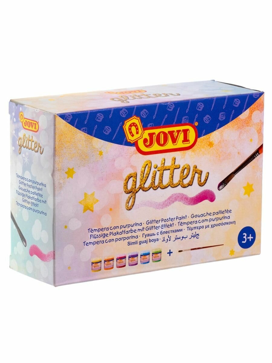 Гуашь JOVI, 06 цветов, с кистью, с блестками, картонная коробка, 518