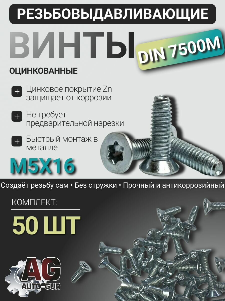 7500MM516ZNT/50 Винт резьбовыдавливающий DIN 7500M M5x16 Torx оцинкованный 50 шт