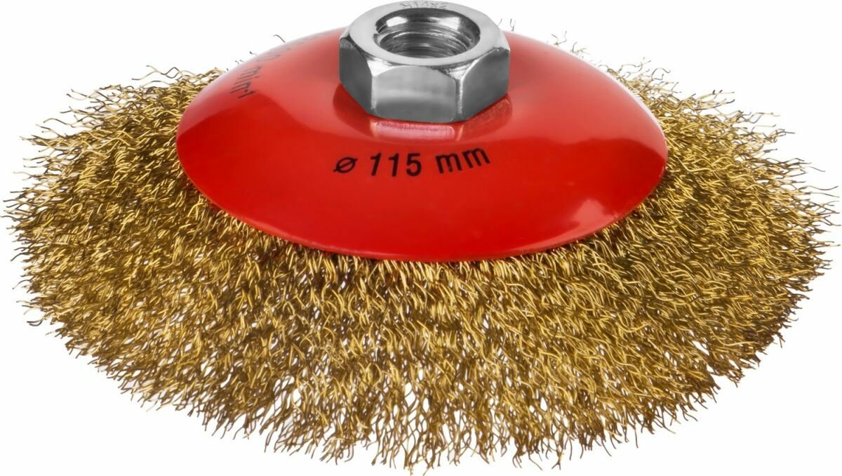 MIRAX 115 мм, витая стальная латун проволока 0.3 мм, коническая щетка-крацовка для УШМ (35143-115)