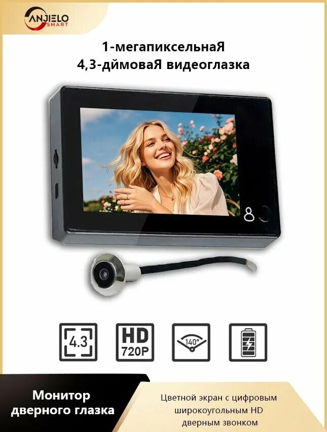 4,3-дюймовая 720P широкоугольная наружная камера-глазок для внутренней связи