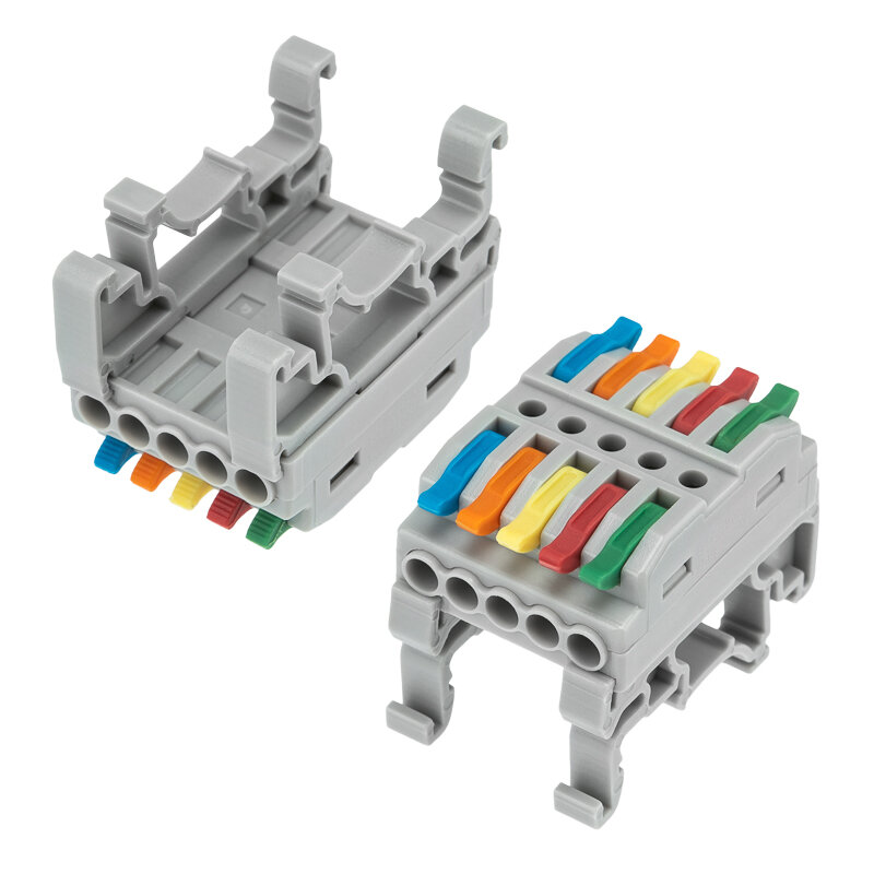 Лампы светодиодные Neon-Night Клемма СМК 222-425D проходная 5-полюсная, с креплением на DIN-рейку (0,08-4 мм²), серая (4 шт./уп.) REXANT