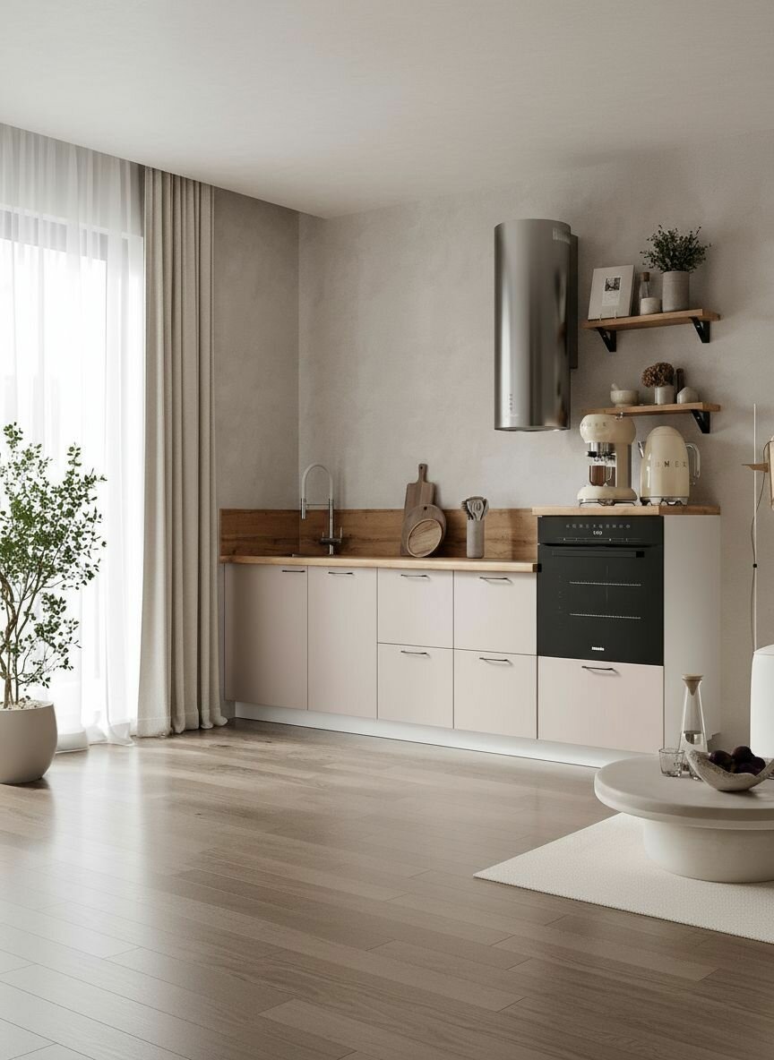 ARNIKA Кухонный гарнитур со столешницей "Дакия" 2,55м х 2,4м, цвет магнолия (бежевый), фасад пленка ПВХ