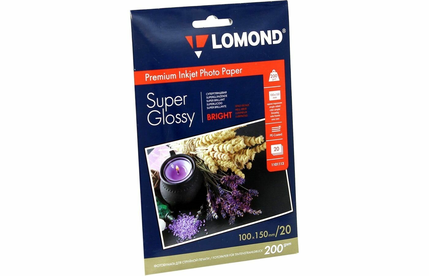Фотобумага Lomond 1101113, Super Glossy Bright, 200 г/м2, односторон, 10х15см,20л, для струйной печ