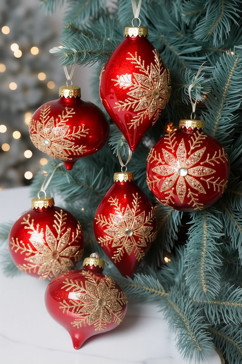 Набор ёлочных ПЭТ шаров и украшений дэйзи голд, красный, 10 см, 6 шт, Winter Deco 1000950