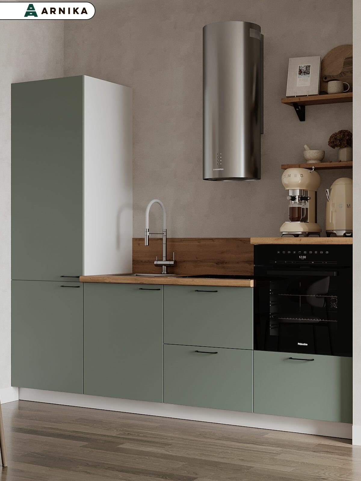 ARNIKA Кухонный гарнитур со столешницей "Дакия" 2,4м х цвет олива (зеленый), фасад Эмаль