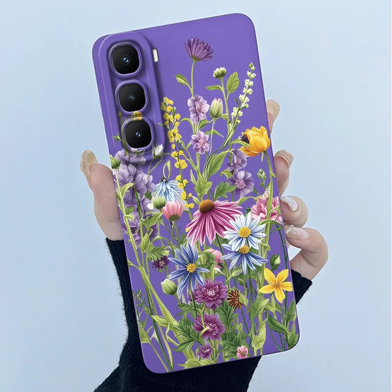 Чехол Infinix Hot 60 Pro+ фиолетовый, цветочный силикон