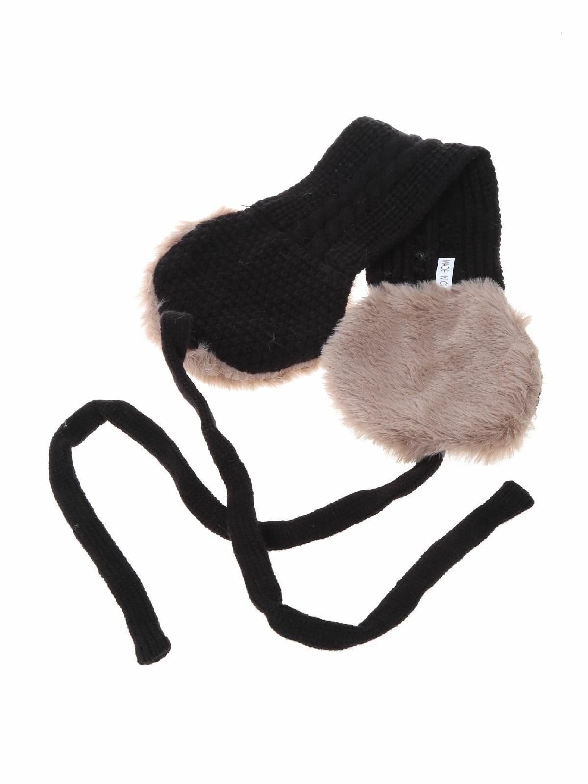 Наушники меховые, Детские вязаные теплые наушники на шнуровке_черный