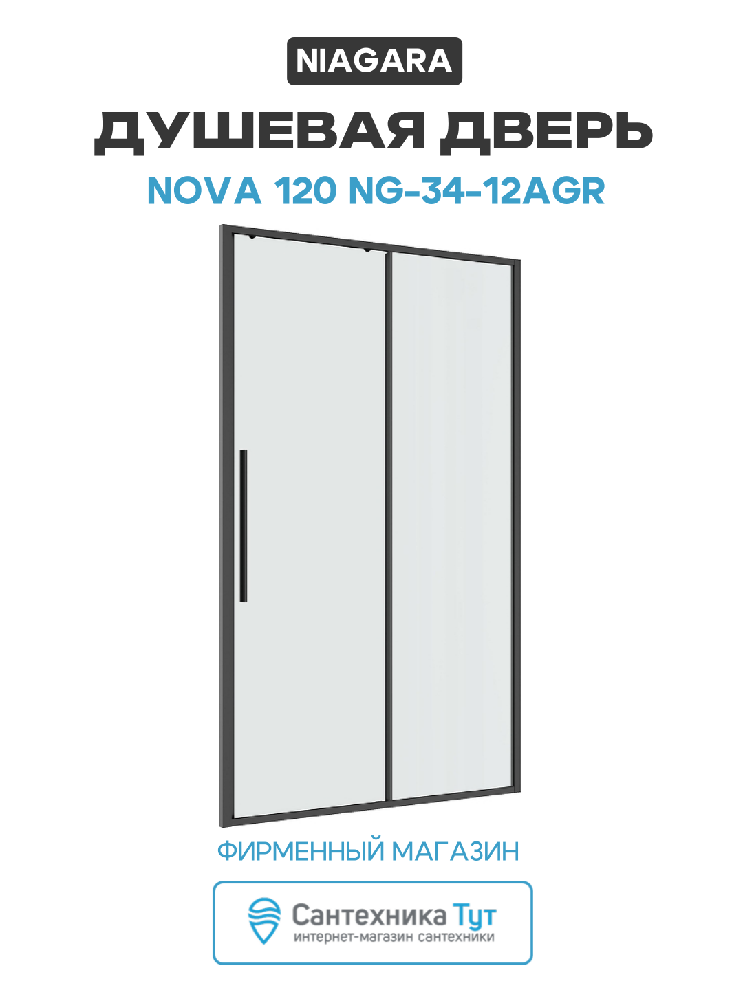Душевая дверь Niagara Nova 120 NG-34-12AGR профиль цвет Графит матовый стекло прозрачное