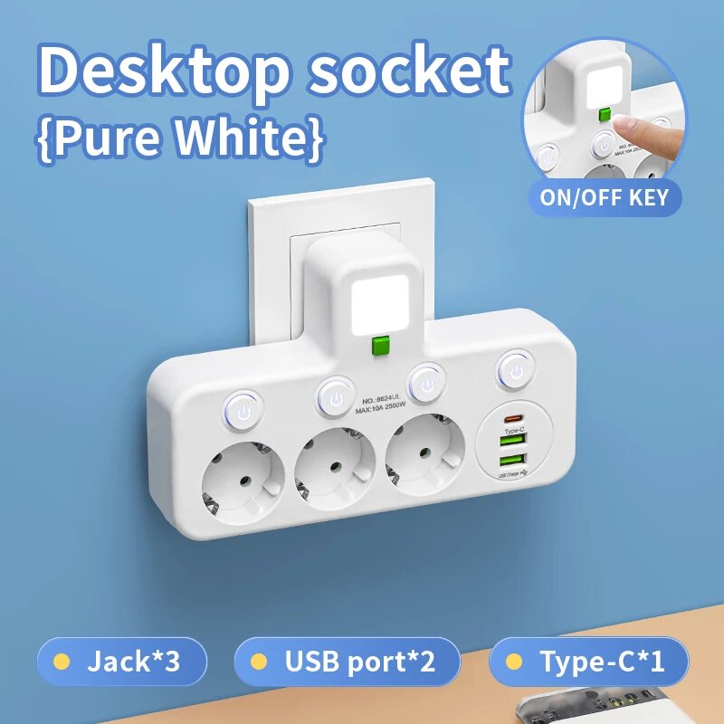 Электрическая розетка EU Plug с USB Type-C, 4 розетки As pic show8