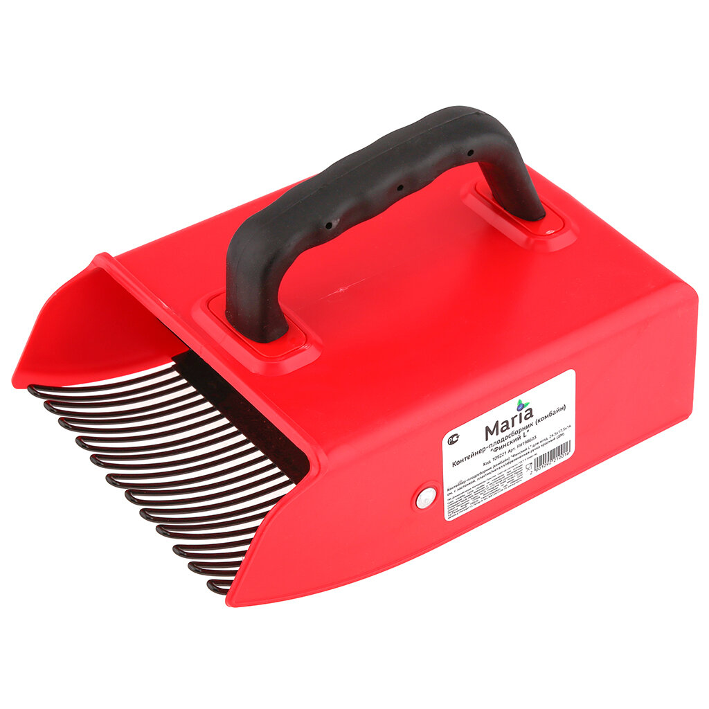 Плодосборник КНР "Марья", комбайн, контейнер, "Финский L" для ягод, 24,5х17,5х14 см, с заслонкой, пластик-металл-обрезиненная ручка, подходит для всех типов ягод, цвет белый (FH198603)