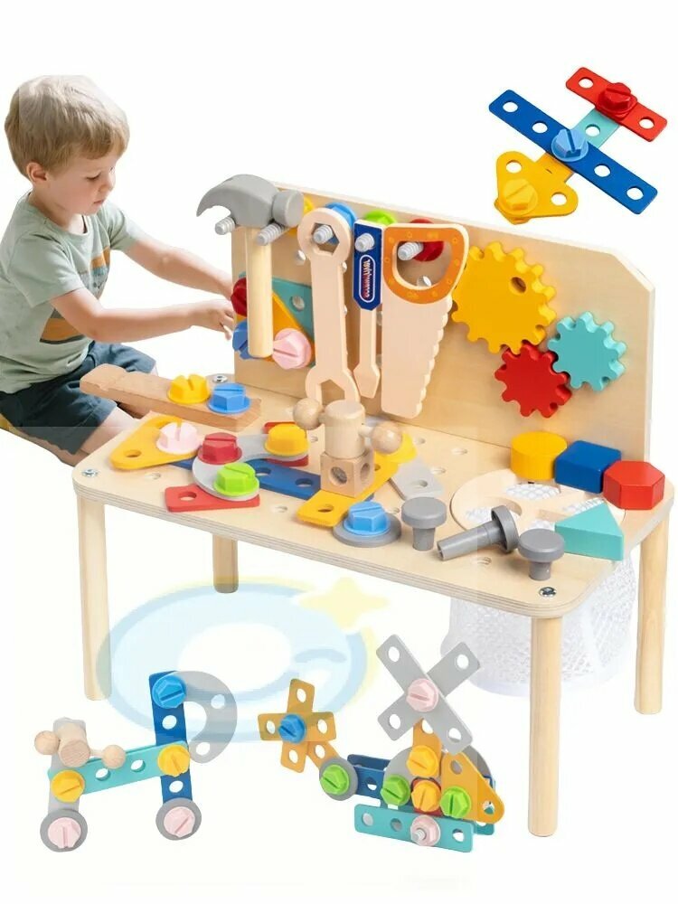 Детский деревянный столярный стол верстак с игрушечными