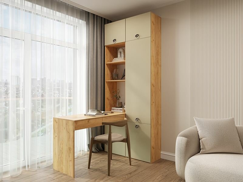 Компьютерный стол "Дилар" 140/100х240х50/35 Дуб крафт золотой / Мокко