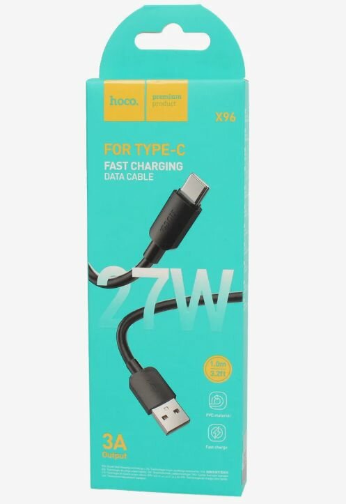 27W USB кабель HOCO X96 Hyper, Type-C/Type-C, PD60W, быстрая зарядка, 3A, 1m, ПВХ, Чёрный