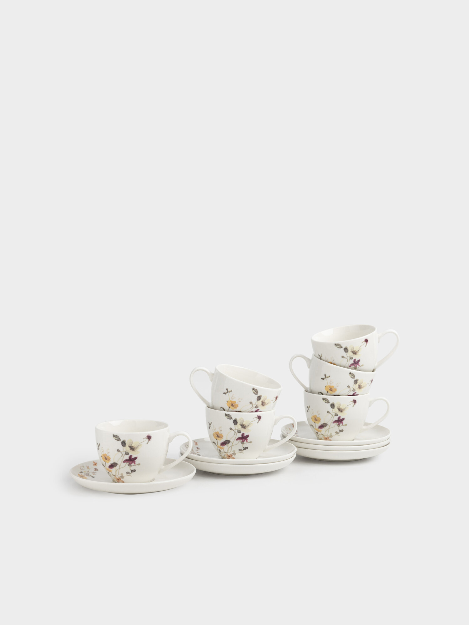 Пара чайная, 6 перс, 12 пр, 220 мл, фарфор N, белая, Желтые цветы, Floweri, Kuchenland