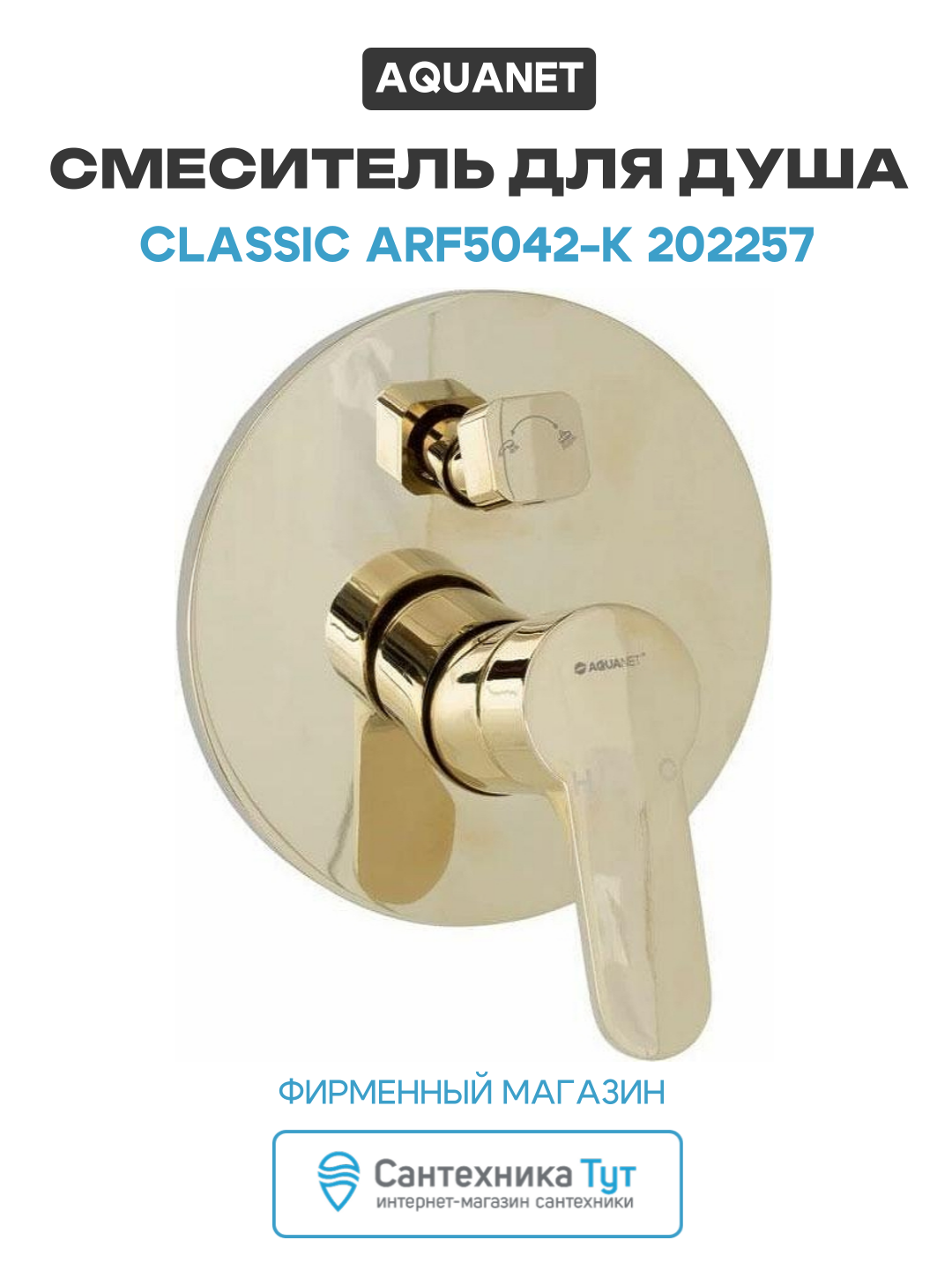 Смеситель для душа Aquanet Classic ARF5042-K 202257 Золото латунь встраиваемый Россия