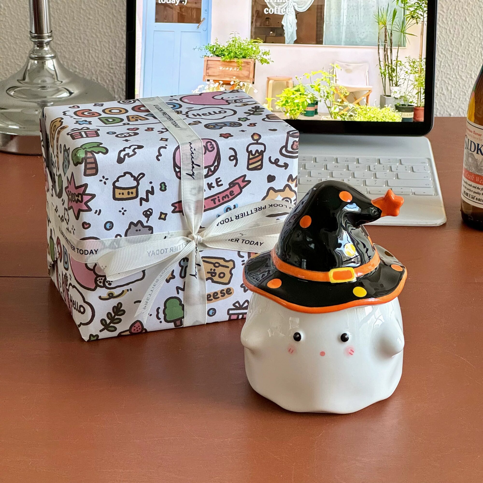 Подарок на день рождения: кружка-призрак, необычная керамическая чашка с крышкой, подарок для девушки, парня, сувенир,