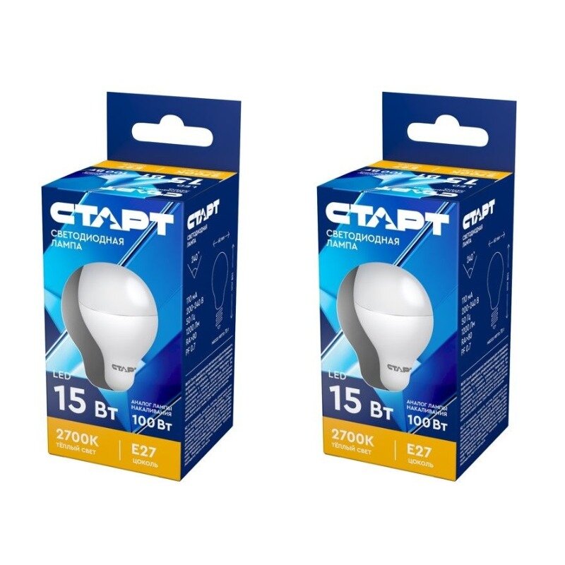 Старт Лампочка Eco Ledglse27 15W, 2 уп.