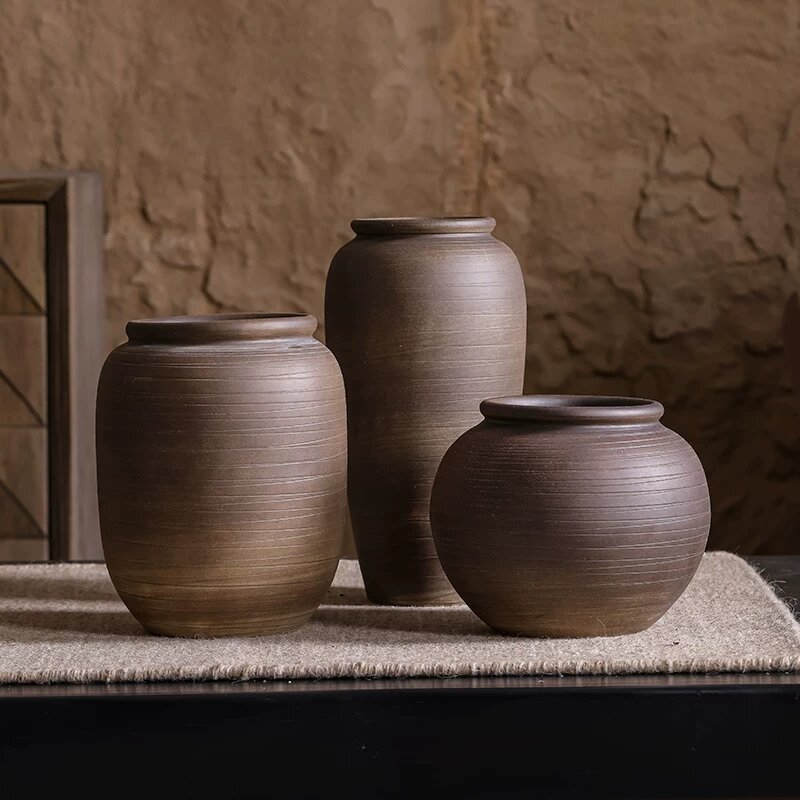 Винтажная деревенская керамическая ваза в японском стиле Дзен, глиняный горшок ручной работы, китайский стиль, для