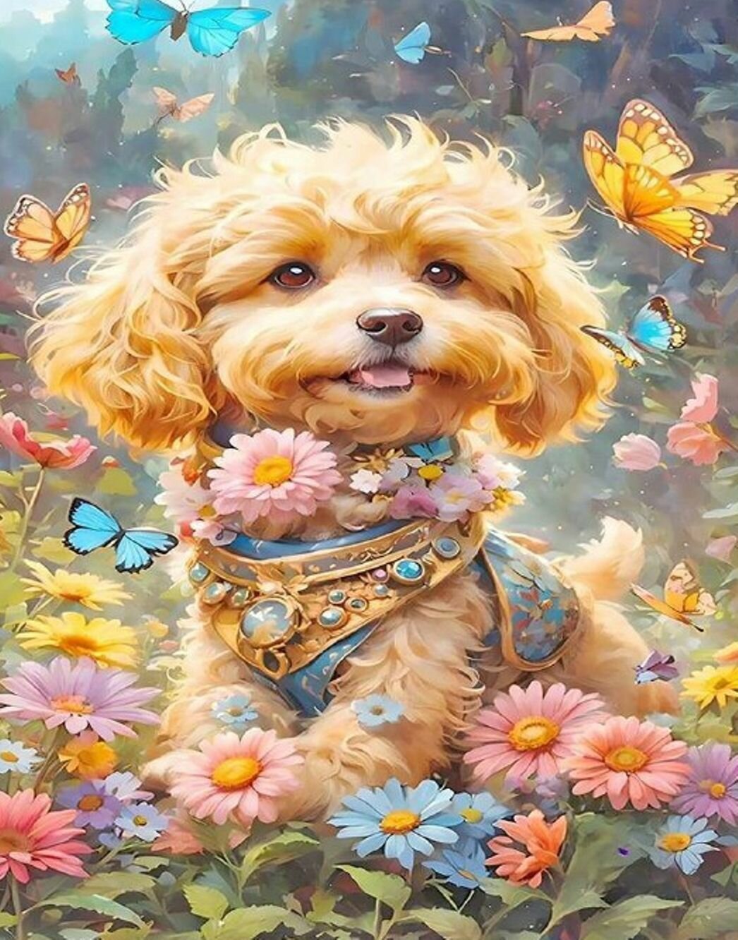 Алмазная мозаика на подрамнике 40*50 "Весенний песик"