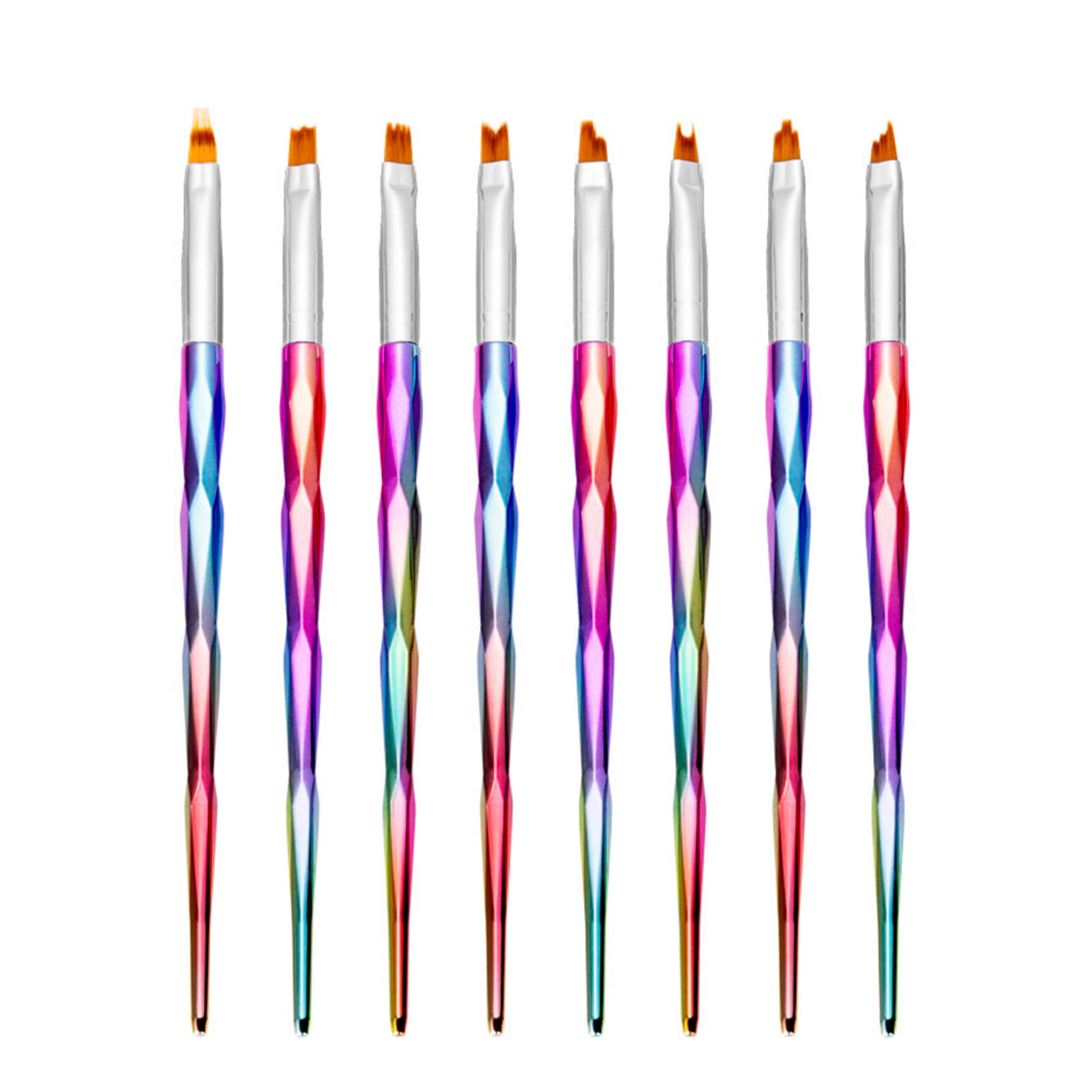 Набор кистей для ногтей гель-ombre градиент 8 штук, ручки разноцветные, для маникюра, для рисования гель-лака, для формирования кончиков ногтей, линейные, инструменты для лака для ногтей, материал нейлоновое волокно акрил, размер approx.18*2*1cm,