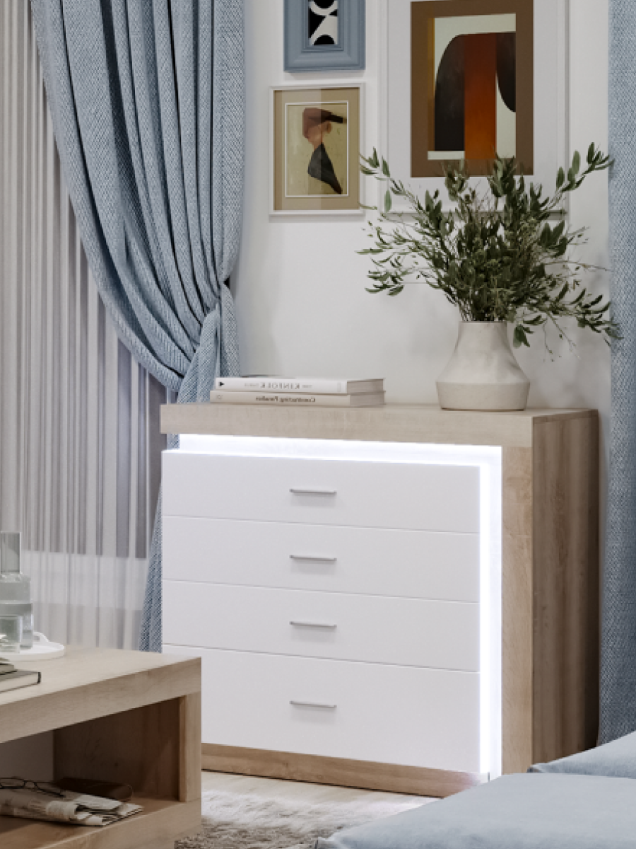 Комод с ящиками для вещей деревянный 91х89х45 см Комод для одежды белый глянцевый