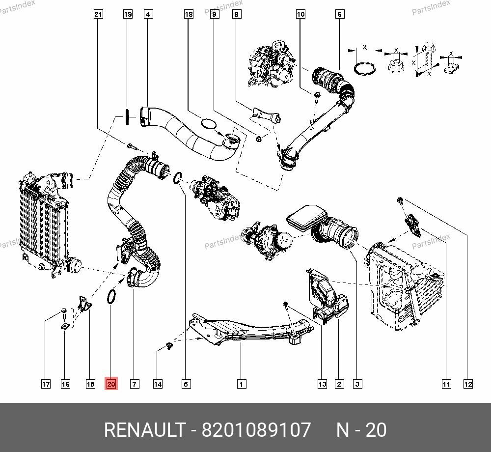 Кольцо уплотнительное патрубка воздушного фильтра, RENAULT 8201089107
