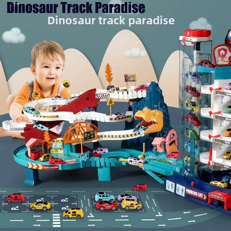 Игрушка для детей мальчиков 3 лет Puzzle Динозавр Тренажер Детская Горная Дорога Поезд Маленький Вагон Парковка Автомобиля Приключение Детский Трек Динозавров 1232-48