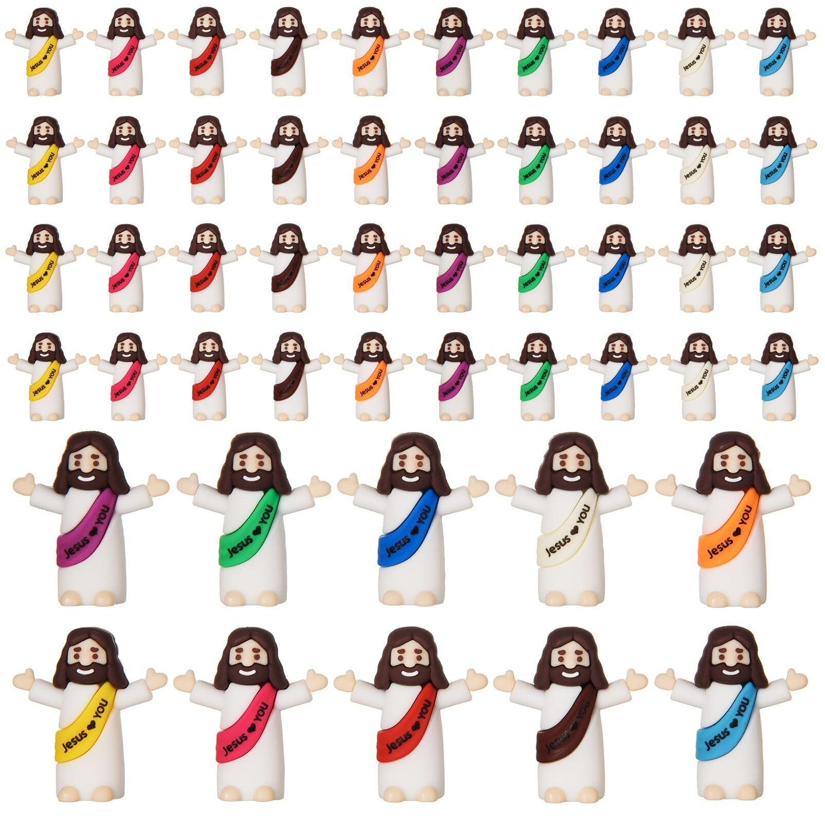 50 шт Фигурки Малыш Иисус Оригинальный Дизайн Иисус Любит Тебя Миниатюрные Резиновые Игрушки Скры Религиозные Праздничные Сувениры Воскресная Школа Baptism Подарки Живая Цвет 3.5x2.8 см