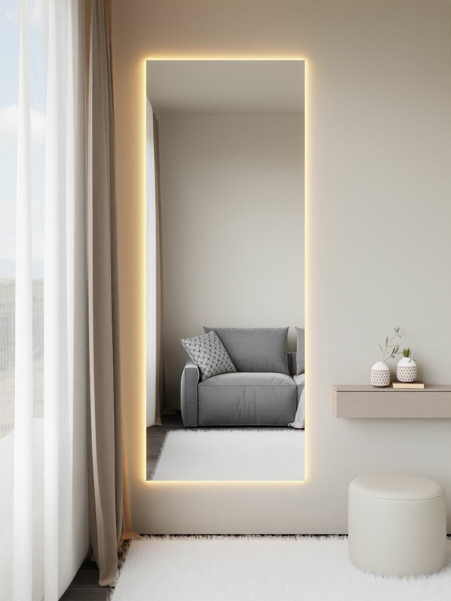 Зеркало настенное 230х90 см. BLX MIRROR без рамы интерьерное с подсветкой. Свет: Теплый белый 3000К.