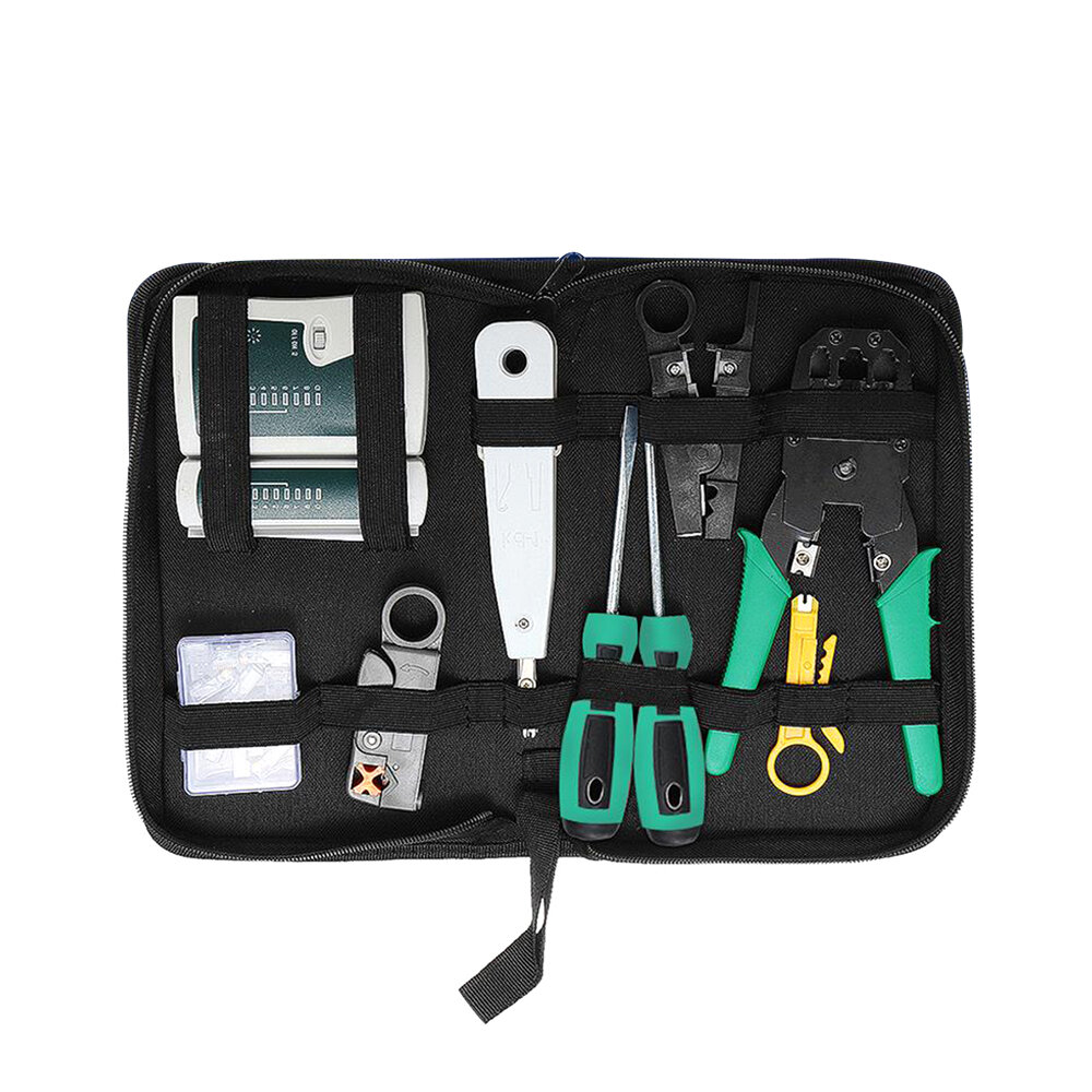 9 в 1 Набор инструментов для ремонта сетевых кабелей LAN: тестер, клещи для кرمпинга, инструменты для ручной работы, Cat5, RJ45, RJ11, RJ12, для обрезки и изготовления разъемов Ethernet, 1 штEach (отвертка крестовая, плоская, тестер, клещи, нож для