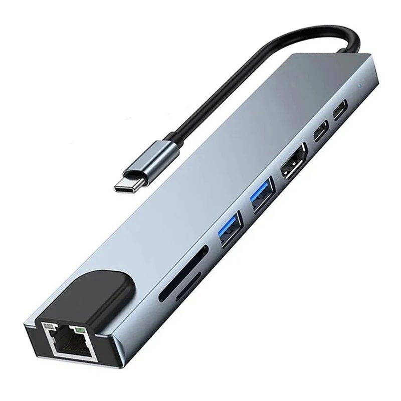 8 в 1 USB-концентратор типа C для MacBook Pro USB-адаптер с двумя USB C на HDMI-совместимая карта USB3.0 2.0 SD/TF для ноутбу.