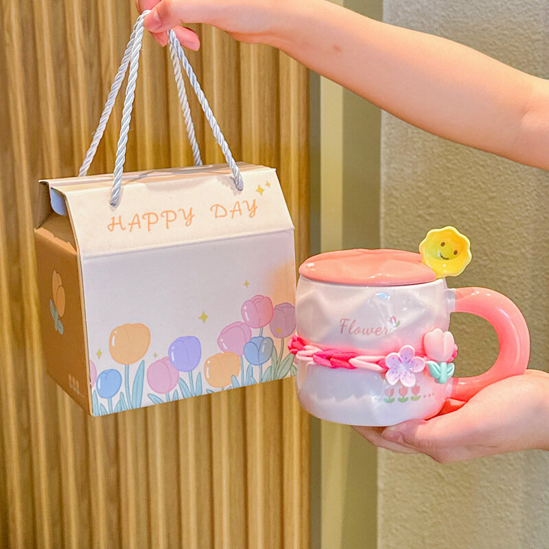 Милая кружка в форме тюльпана, подарочная коробка с керамической кружкой высокого качества для дня рождения вашей лучшей подруги.