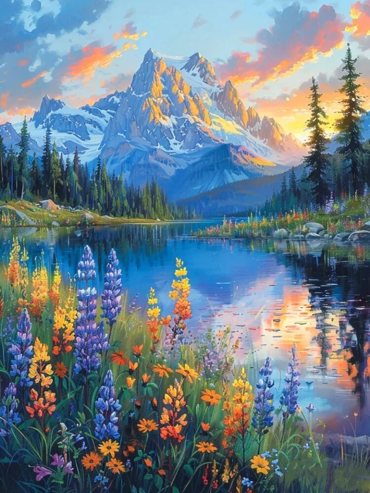 Алмазная мозаика Гора Новое поступление Вышивка Озеро Пейзаж Картина Стразы Картина Закат Украшение стены
