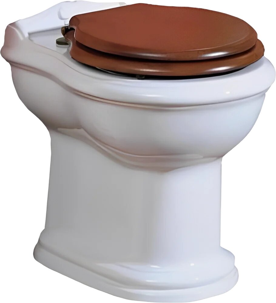 Унитаз приставной напольный Azzurra Jubilaeum 1800NM/F noce/oro с микролифтом, без бачка, ретро, фаянсовый, белый, с деревянной крышкой овальный
