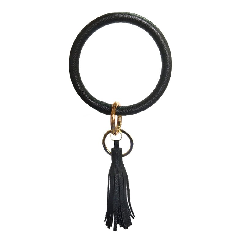 PU кожаный O брелок индивидуальный круглый Tel браслет брелки для ключей женский брелок для ключей ремешок на запястье черный Tel