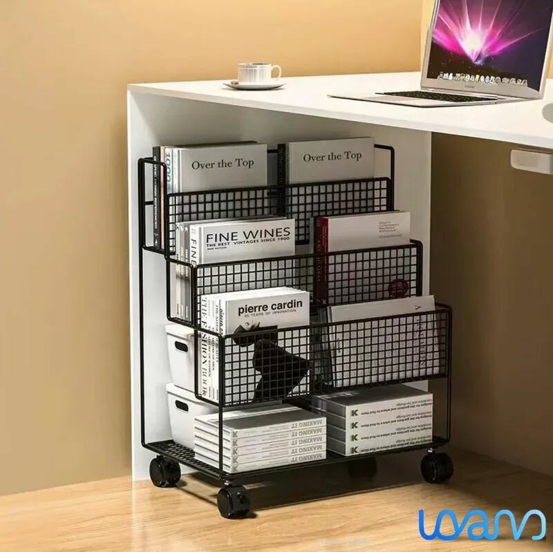 Угловая напольная полка для книг 21х12х55 см с колесиками