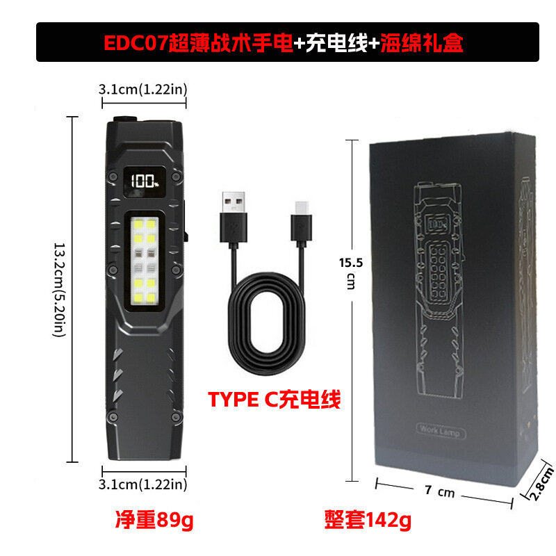 Новый тактический EDC умный фонарь, мощный свет, самооборона, ультратонкий, ультраяркий рабочий свет, перезаряжаемый с тремя источниками света, боковой свет