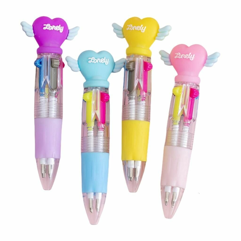 4 ручки с выдвижным стержнем, многоцветные, 4 в 1, для цветового кодирования и заметок, - Крылья любви четырех цветов