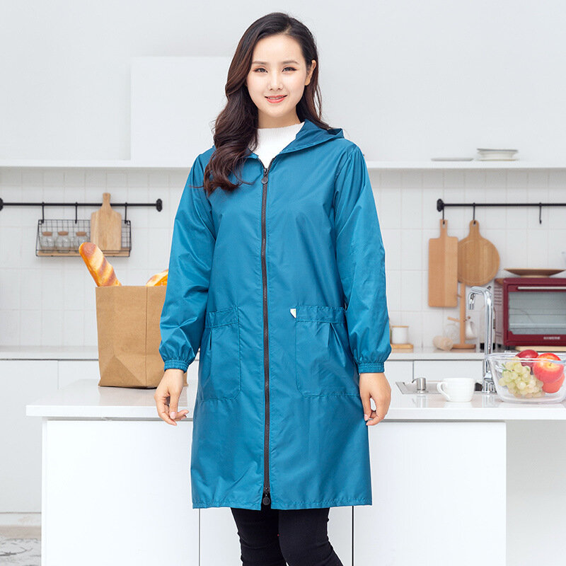 Корейский стиль удлиненного фартука для взрослых, тонкая рабочая одежда для домашней кухни, водонепроницаемый и маслостойкий фартук с длинными рукавами для женщин, модный печатный дизайн