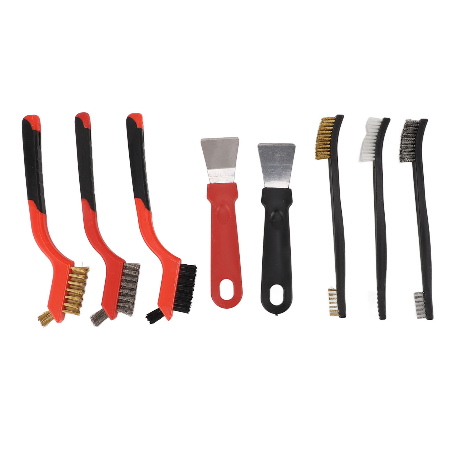 Набор из 8 проволочных щеток для чистки, небольшие латунные, нержавеющие, нейлоновые и стальные щетки для удаления царапин, а также скребок для краски и ржавчины.