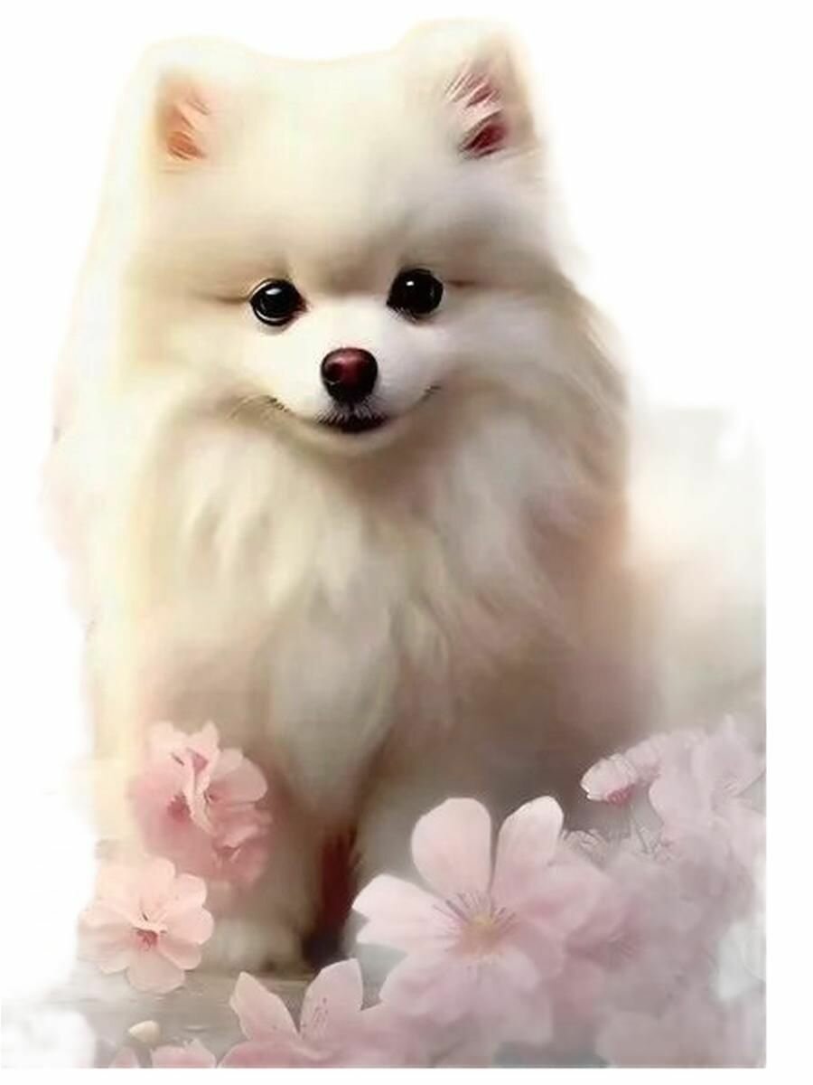 Алмазная картина Померанский шпиц алмазная огранка 40х50 см,40X50CM, бежевый